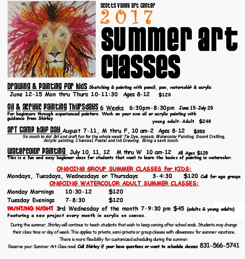 Signup for Summer 2018 classes now open – Scotts Valley Art Center